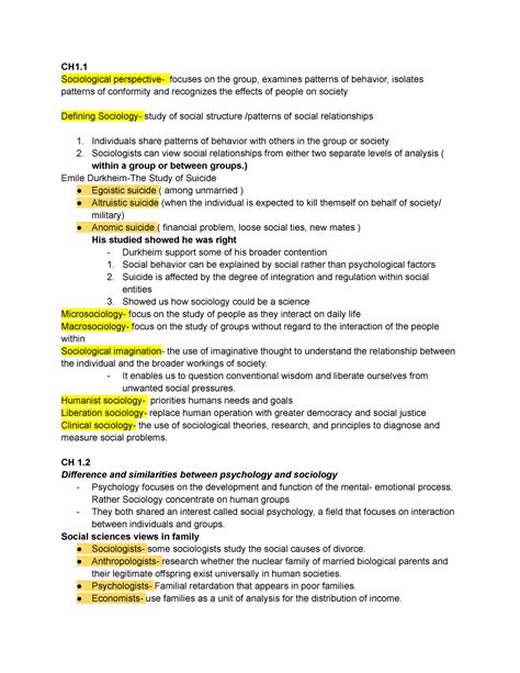 Chapter 1 Soc Class Notes Ch1 Sociological Perspective Focuses On The Group Examines