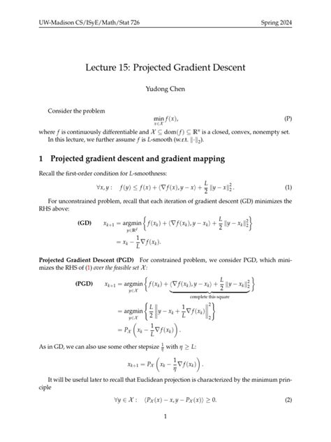 Lecture 15 Projected Gradient Pdf Mathematical Analysis Mathematics