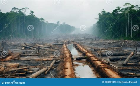 Deforestation Forest And Illegal Logging Neural Network Ai Generated Stock Illustration