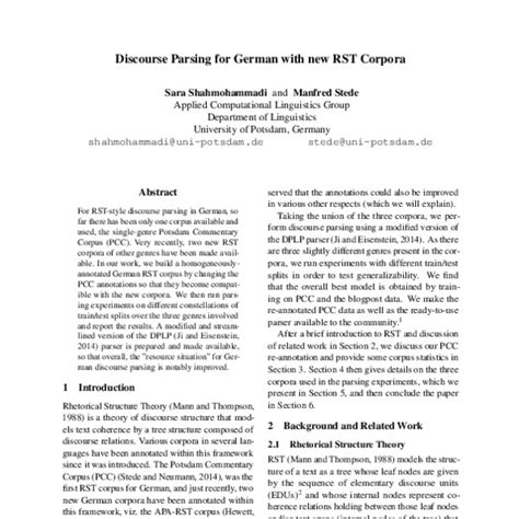 Discourse Parsing For German With New Rst Corpora Acl Anthology