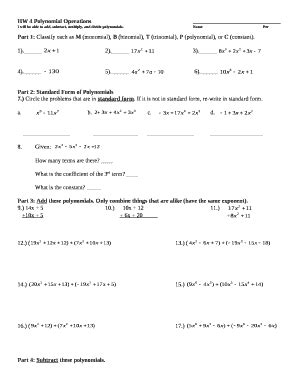 Practice Operations With Polynomials Doc Template PdfFiller