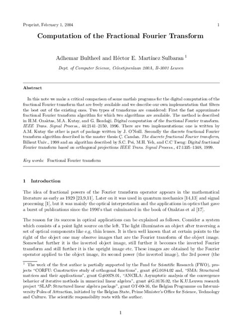 Pdf Computation Of The Fractional Fourier Transform