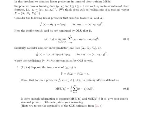 Solved In This Problem We Compare Linear Predictors In Terms