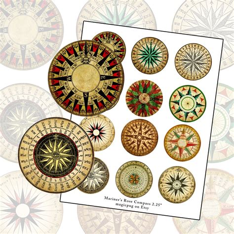 Mariners Rose Compass Color Digital Collage Sheet 225in Etsy