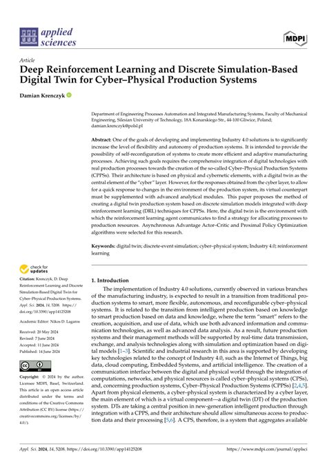 Pdf Deep Reinforcement Learning And Discrete Simulation Based Digital Twin For Cyberphysical
