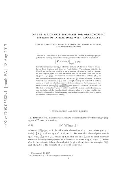 Pdf On The Strichartz Estimates For Orthonormal Systems Of Initial Data With Regularity