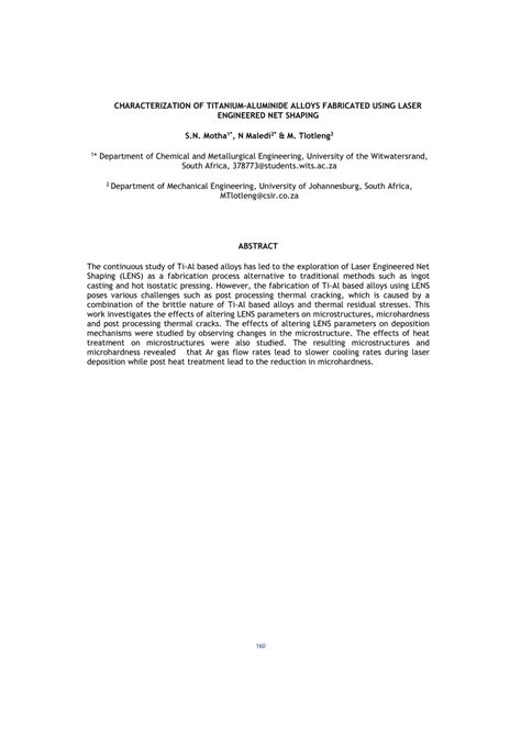 Pdf Characterization Of Titanium Aluminide Alloys Fabricated Using Laser Engineered Net Shaping