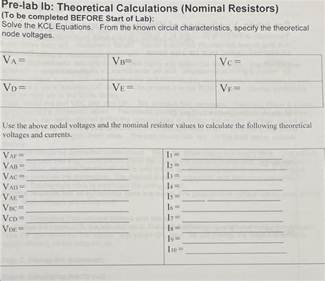 Solved Pre Lab Ib Theoretical Calculations Nominal