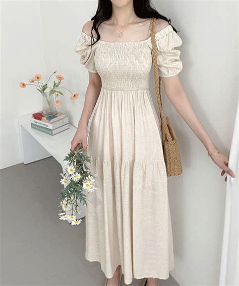 오늘당일발송 런투유 린넨 투웨이 스퀘어넥 오프숄더 스모크밴딩 여름 반팔 퍼프 캉캉 롱원피스 반소매 휴양지룩 바캉스룩 휴양지원피스 린넨원피스 여행원피스 반팔원피스