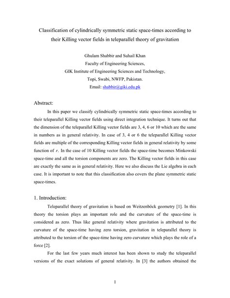 Pdf Classification Of Cylindrically Symmetric Space Times According
