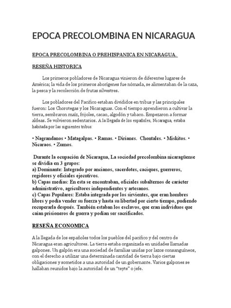 Epoca Precolombina En Nicaragua Pdf Nicaragua Agricultura