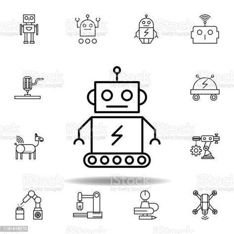 로봇 로봇 윤곽선 아이콘입니다 로봇 일러스트 아이콘 세트입니다 기호는 웹 로고 모바일 앱 Ui Ux에 사용할 수 있습니다 0명에