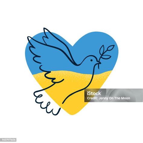 우크라이나 국기의 파란색과 노란색에 평화의 비둘기 우크라이나의 평화를 요구함 흰색 배경에 고립된 벡터 일러스트레이션입니다 Peace Now에 대한 스톡 벡터 아트 및 기타