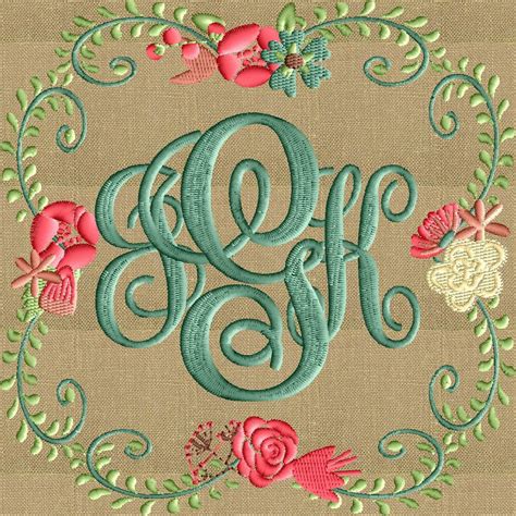 Floral Square Font Frame Monogram Embroidery Design Font Not Etsy