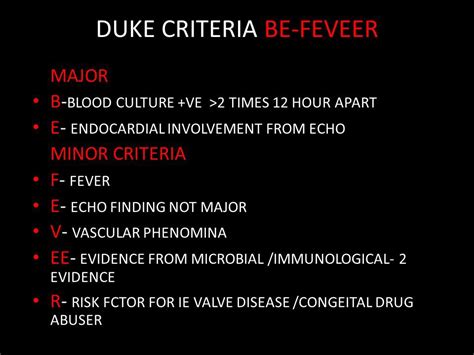 Duke Criteria For Diagnosis Of Bacterial Endocarditis Mnemonic