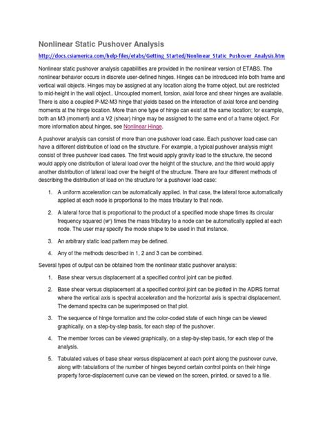 Nonlinear Static Pushover Analysis Pdf Shape Nonlinear System