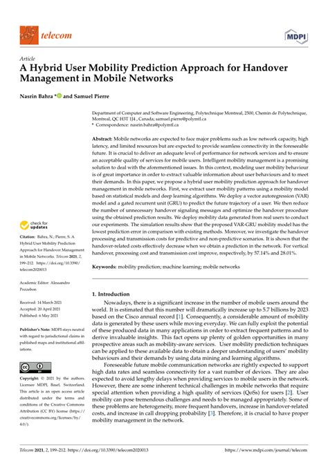 Pdf A Hybrid User Mobility Prediction Approach For Handover