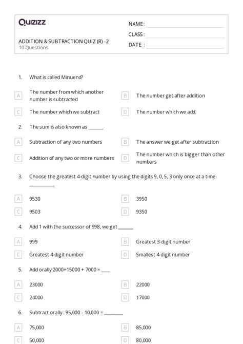 50 Two Digit Subtraction Worksheets For 4th Class On Quizizz Free And Printable