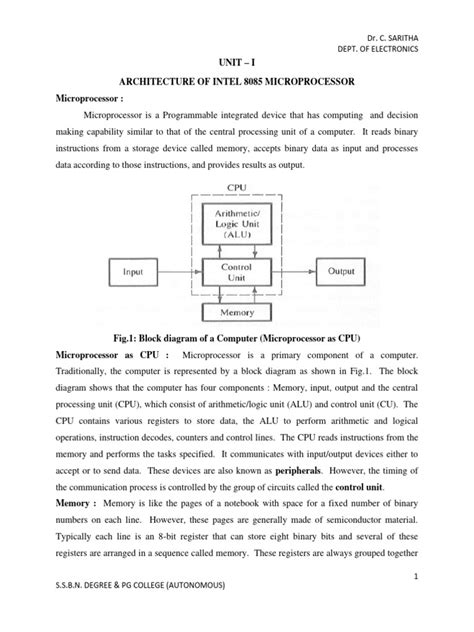 Unit I Architecture Of 8085 Microprocessor Pdf Central Processing