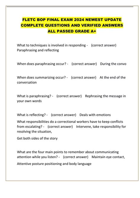 FLETC BOP FINAL EXAM 2024 NEWEST UPDATE COMPLETE QUESTIONS AND VERIFIED ANSWERS ALL PASSED GRADE