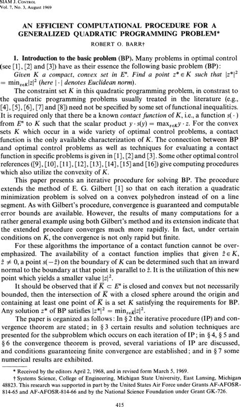 An Efficient Computational Procedure For A Generalized Quadratic