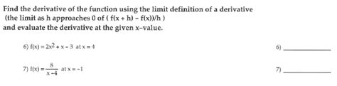 Solved Find The Derivative Of The Function Using The Limit Chegg Com