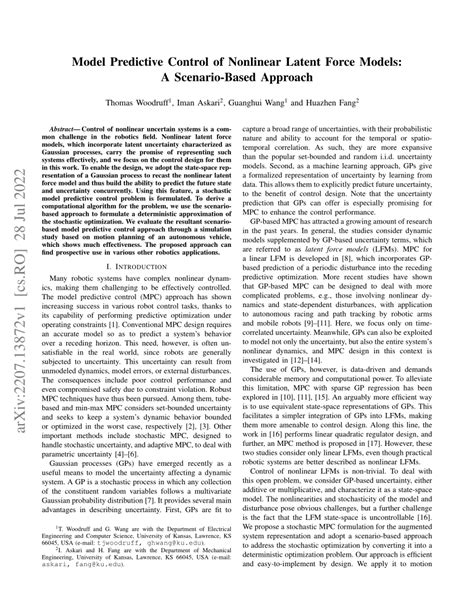 Pdf Model Predictive Control Of Nonlinear Latent Force Models A