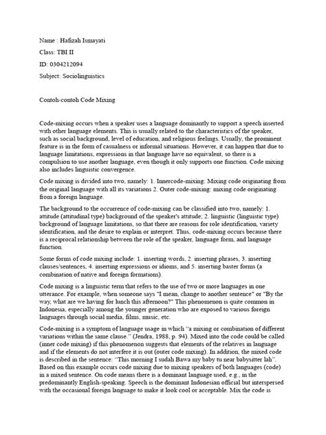 Examples Of Code Mixing Pdf Linguistics Semiotics