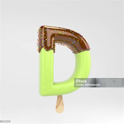 아이스크림 문자 D 어퍼 케이스 핫 초콜렛피스타치오 아이스캔디 글꼴과 흰색 배경에 고립 뿌려 3차원 형태에 대한 스톡 사진 및 기타 이미지 Istock