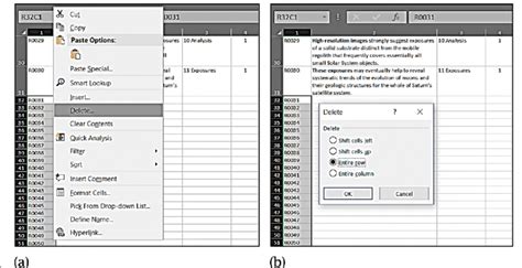 Deleting Unused Rows By Selecting A Delete Followed By B Entire Download Scientific