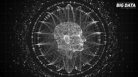 인간의 큰 데이터 시각화입니다 미래 인공 지능 개념입니다 사이버 마음 미적 디자인입니다 기계 학습입니다 머리의 형태에서 복잡 한 데이터 스레드 측면 보기 및 이진 데이터