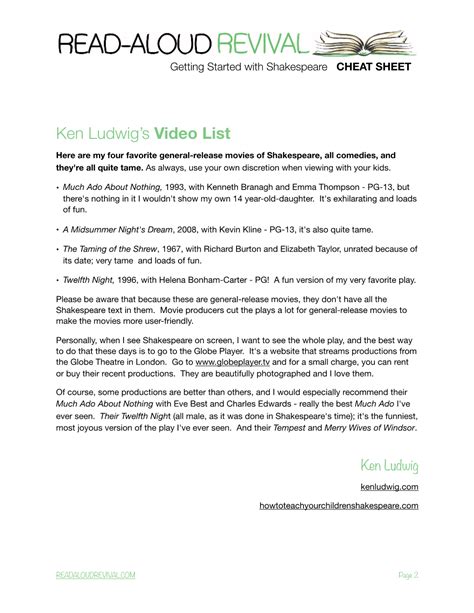 Shakespeare Cheat Sheet Docslib