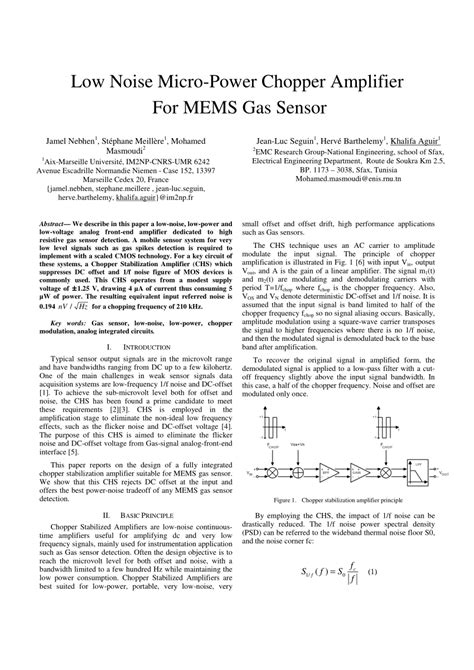 Pdf Low Noise Micro Power Chopper Amplifier For Mems Gas Sensor