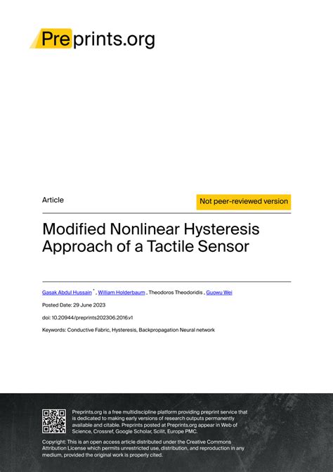 Pdf Modified Nonlinear Hysteresis Approach Of A Tactile Sensor