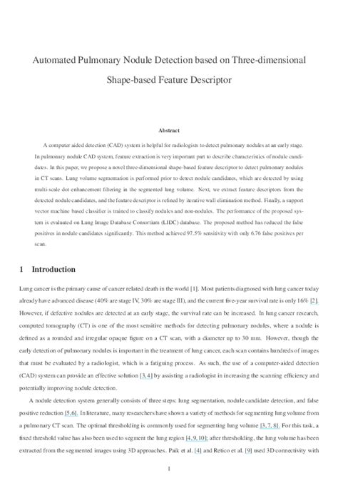 Pdf Automated Pulmonary Nodule Detection Based On Three Dimensional