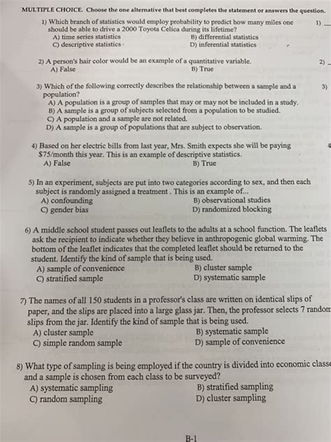 Solved Multiple Choice Choose The One Alternative That Best