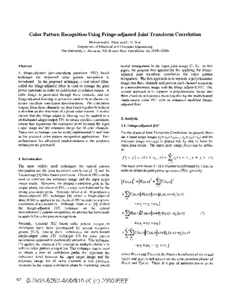 Pdf Color Pattern Recognition Using Fringe Adjusted Joint Transform
