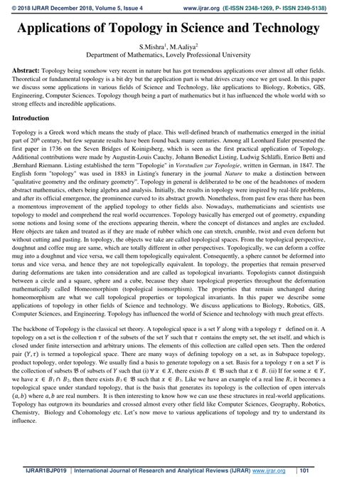 Pdf Applications Of Topology In Science And Technology