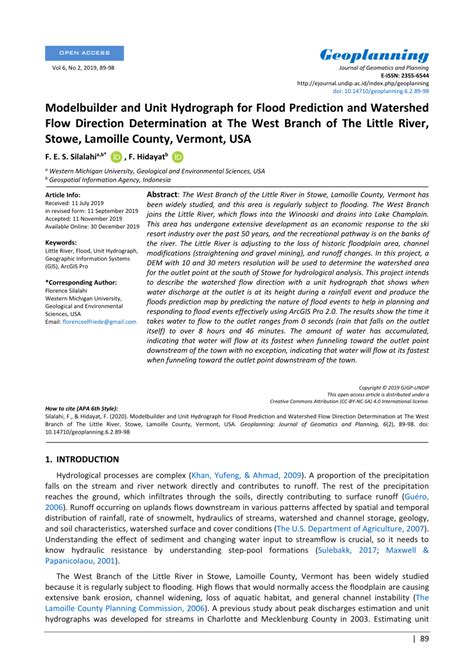 Pdf Modelbuilder And Unit Hydrograph For Flood Prediction And