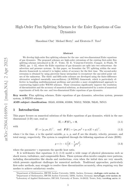 Pdf High Order Flux Splitting Schemes For The Euler Equations Of Gas