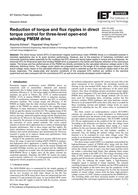 Pdf Reduction Of Torque And Flux Ripples In Direct Torque Control For Three Level Open End