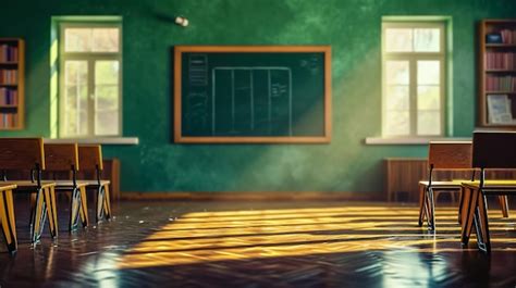 Empty Classroom With Blackboard Premium Ai Generated Image