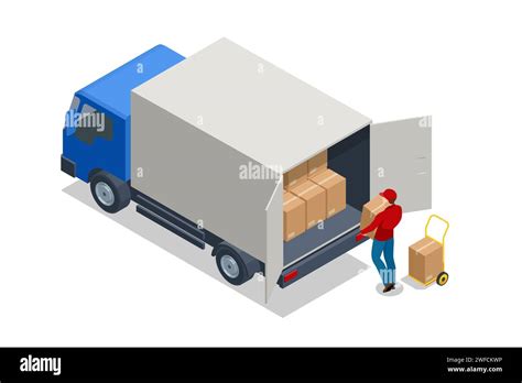Isometric Fast Delivery Concept Loading And Unloading From Warehouse