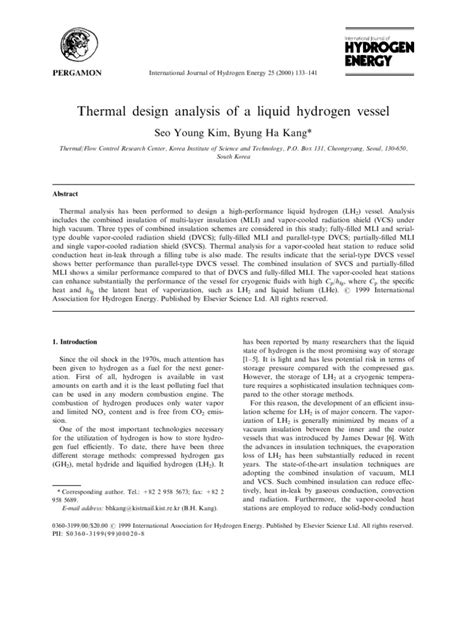 Thermal Design Analysis Of A Liquid Hydrogen Vessel Pdf Liquid Hydrogen Heat Transfer