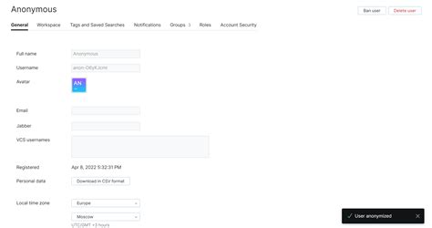 Anonymize User Data Youtrack Server Documentation