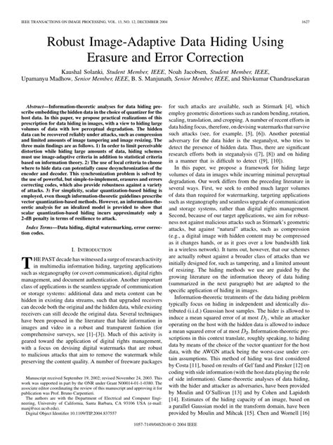 Pdf Robust Image Adaptive Data Hiding Using Erasure And Error Correction
