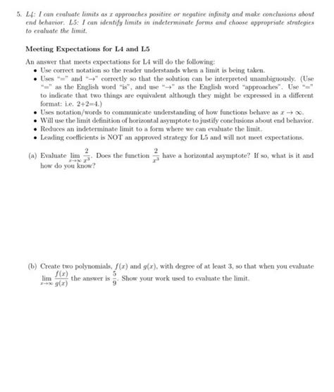 Solved 5 L4 I Can Evaluate Limits As X Approaches Positive Chegg Com