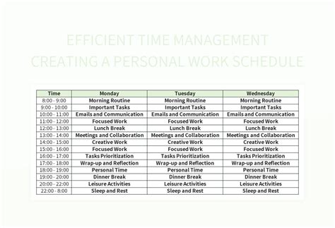 Efficient Time Management Creating A Personal Work Schedule Excel