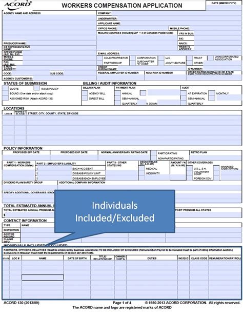 Simply Easier Acord Forms Acord 130 Workers Compensation Application Individuals Included