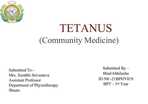 Tetanus Department Of Physiotherapy Shuats Prayagraj Pptx